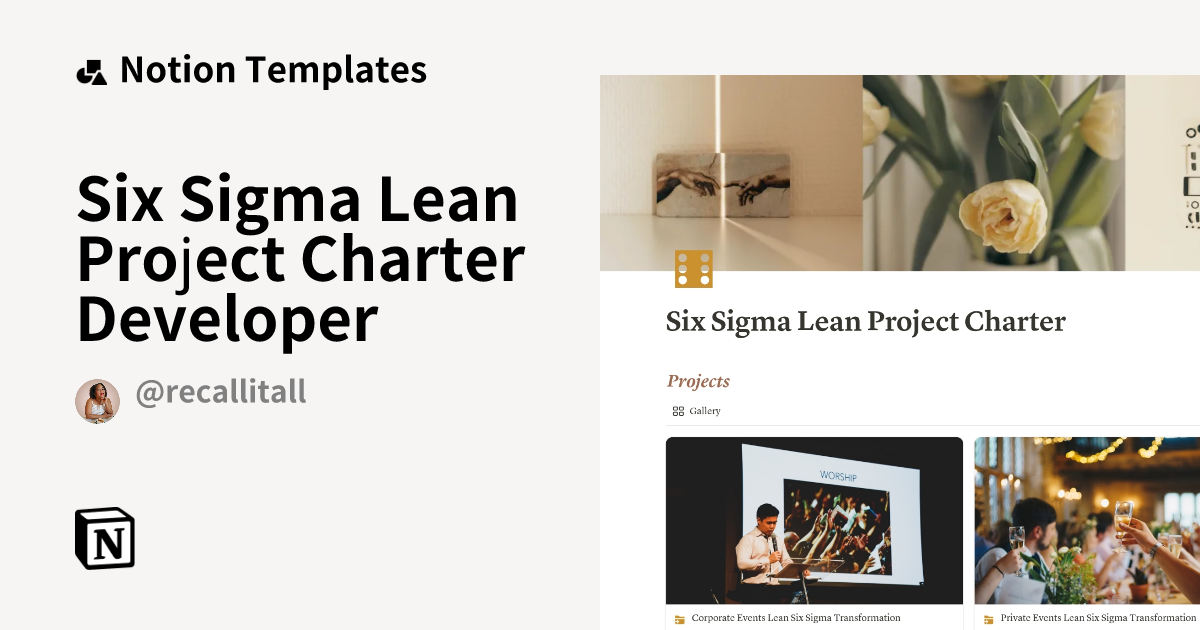 Six Sigma Lean Project Charter Developer Template by Lez | Notion ...