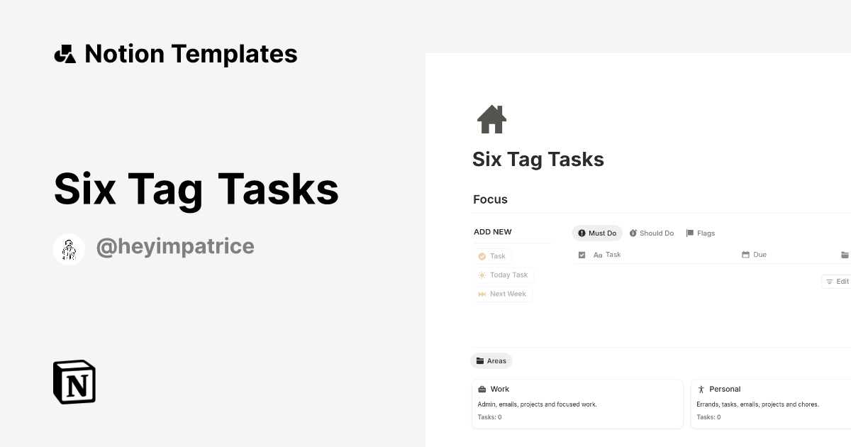 Six Tag Tasks Template by Patrice | Notion Marketplace