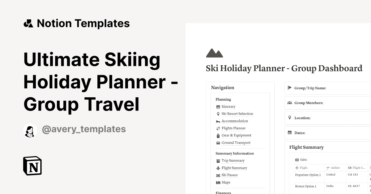 Ultimate Skiing Holiday Planner - Group Travel Template | Notion ...