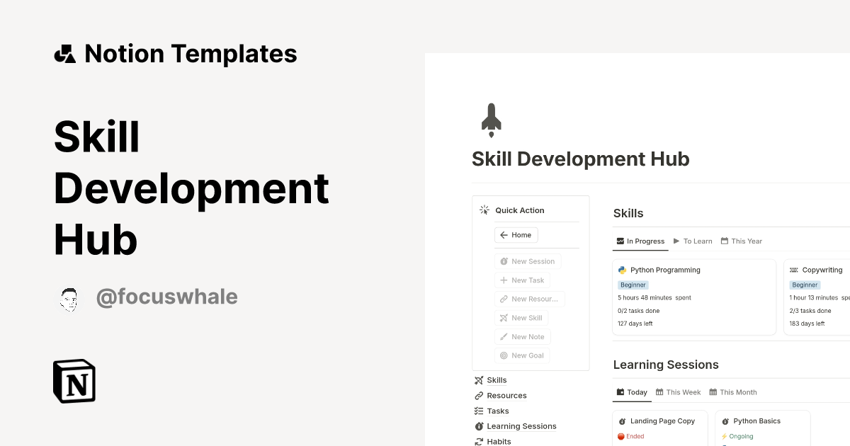 Skill Development Hub Template by FocusWhale | Notion Marketplace