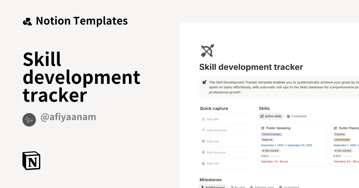 Skill development tracker Template by Afiya | Notion Marketplace