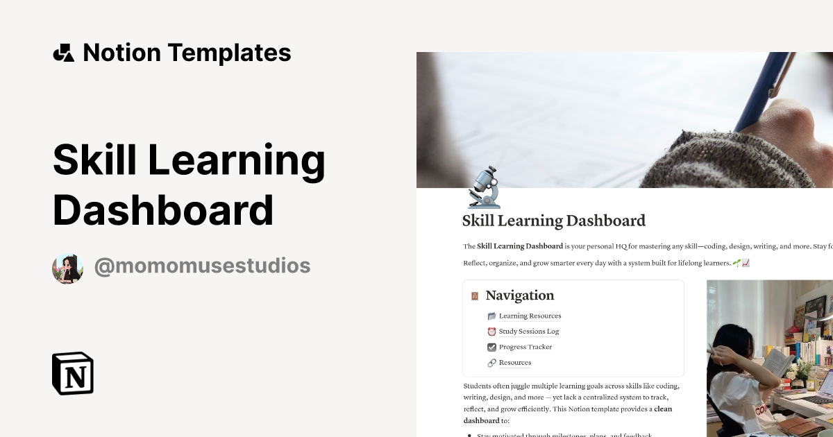 Skill Learning Dashboard Template by momomuse studio | Notion Marketplace