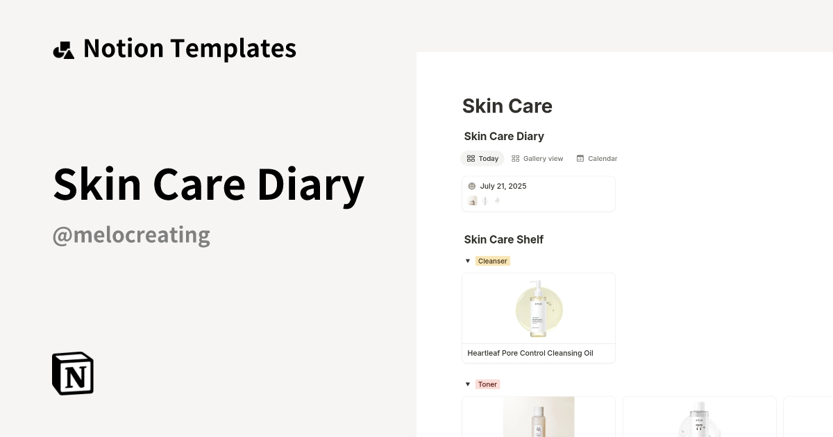 Skin Care Diary Template | Notion Marketplace