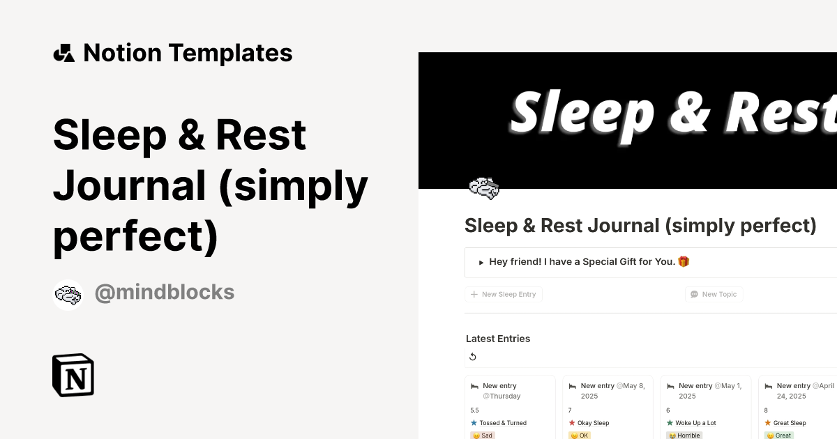 Sleep & Rest Journal (simply perfect) Template by MindBlocks | Notion ...