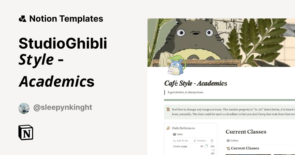 StudioGhibli 𝑺𝒕𝒚𝒍𝒆 - 𝑨𝒄𝒂𝒅𝒆𝒎𝒊𝒄s Template by SleepyKnight | Notion Marketplace
