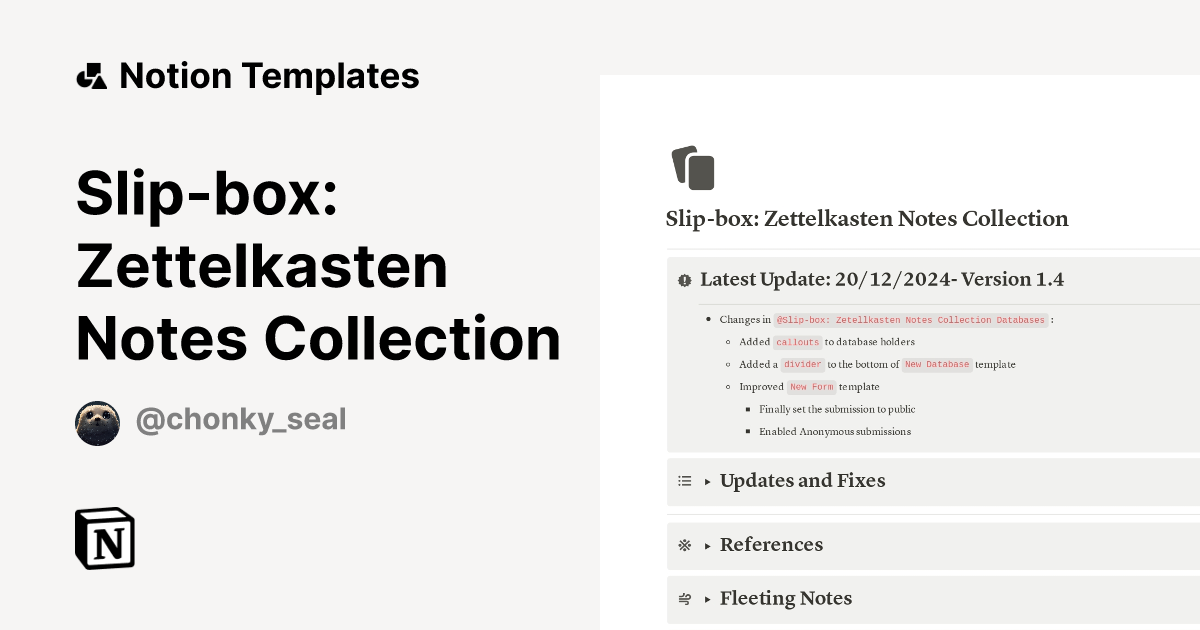 Slip-box: Zettelkasten Notes Collection Template | Notion Marketplace