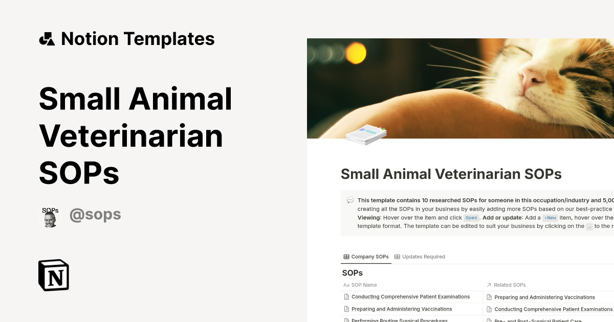 Small Animal Veterinarian SOPs Template by SOPs | Notion Marketplace