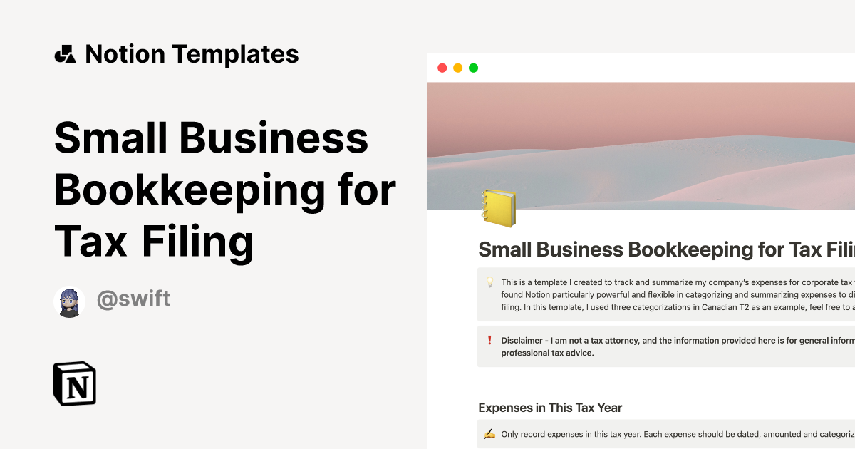 Small Business Bookkeeping for Tax Filing Template | Notion Marketplace