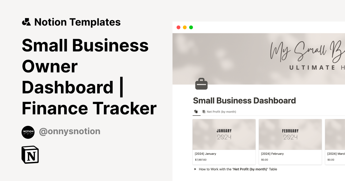 Small Business Owner Dashboard | Finance Tracker Template | Notion ...