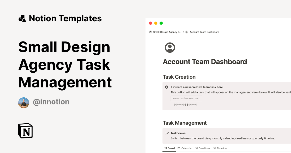 Small Design Agency Task Management Template by InNotion | Notion ...