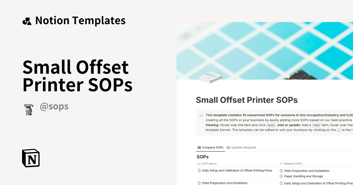 Small Offset Printer SOPs Template by SOPs | Notion Marketplace