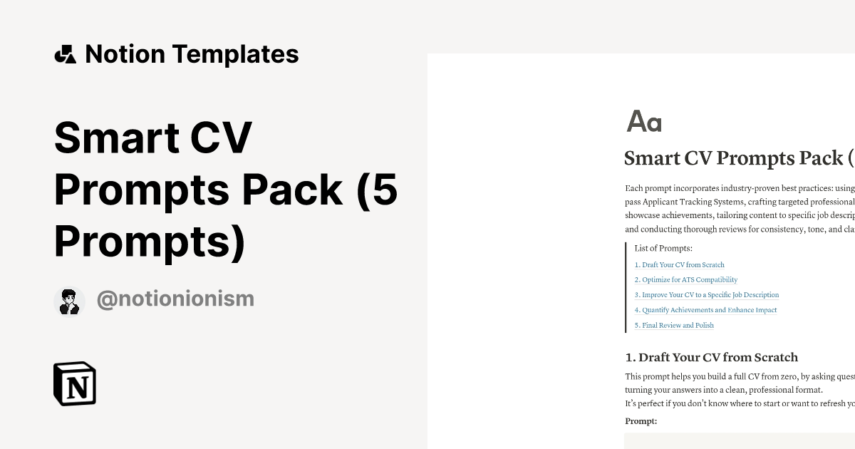 Smart CV Prompts Pack (5 Prompts) Template | Notion Marketplace
