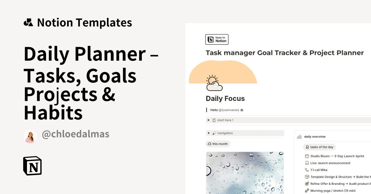 Daily Planner – Tasks, Goals Projects & Habits Template by Chloé Dalmas ...