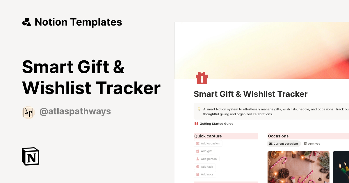 Smart Gift & Wishlist Tracker Template by Atlas pathways | Notion Marketplace