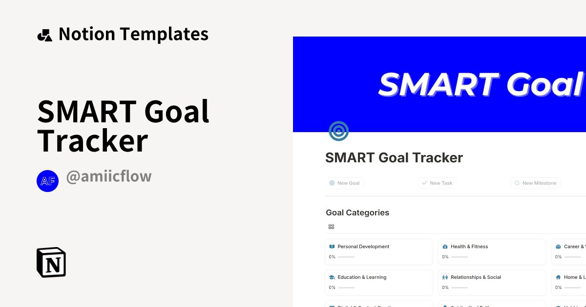 SMART Goal Tracker Template by AMIIC Flow | Notion Marketplace