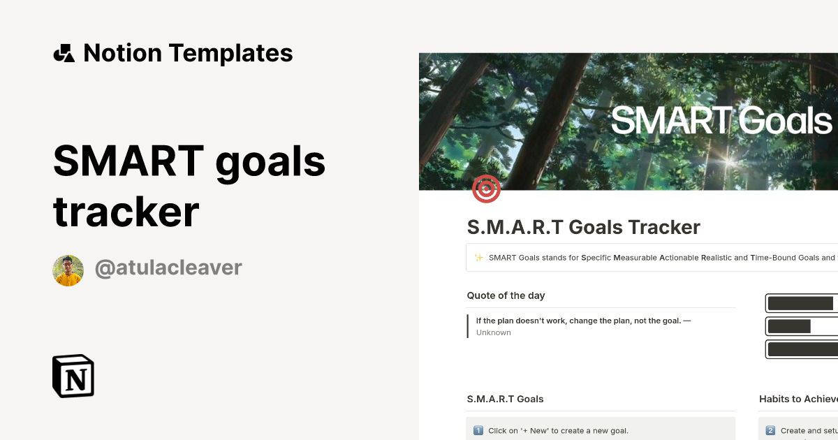 SMART goals tracker Template by Atul | Notion4Creators | Notion Marketplace