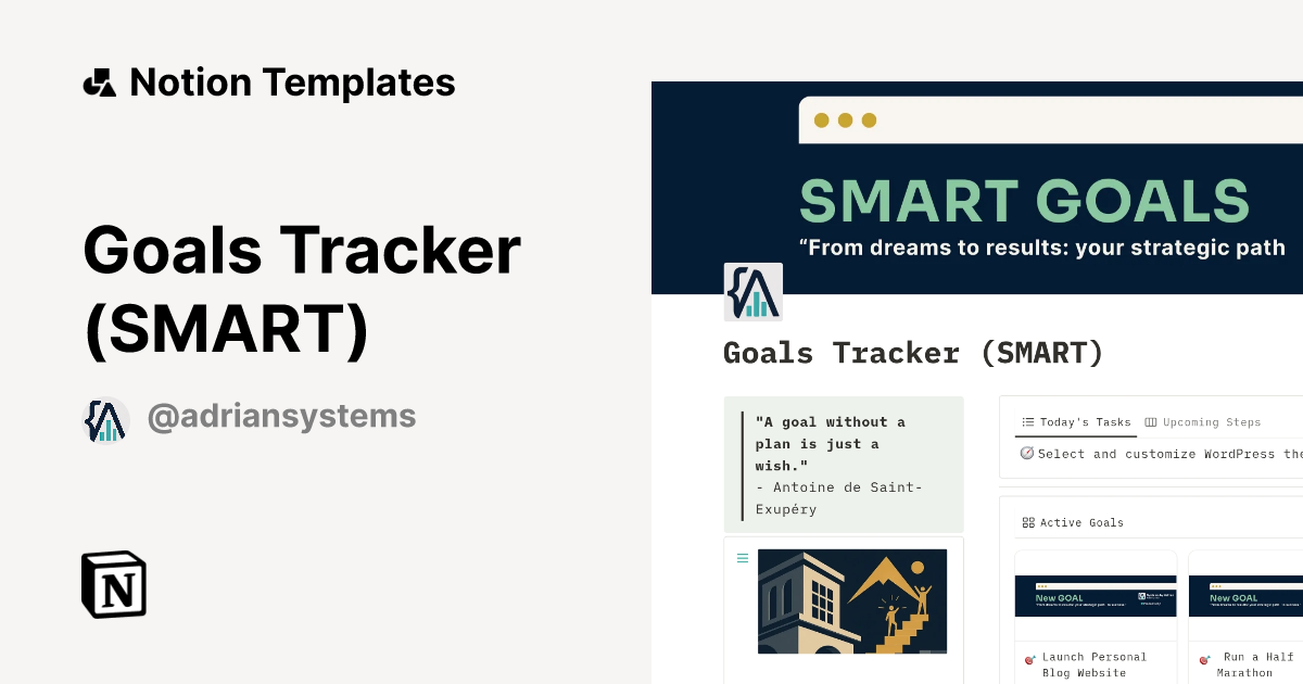 Goals Tracker (SMART) Template by Systems by Adrian | Notion Marketplace