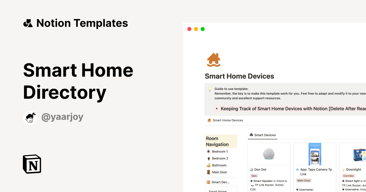 Smart Home Directory Template by Joypal | Notion Marketplace