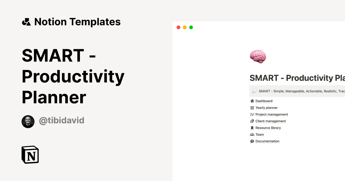 SMART - Productivity Planner Template by Tibi David | Notion Marketplace