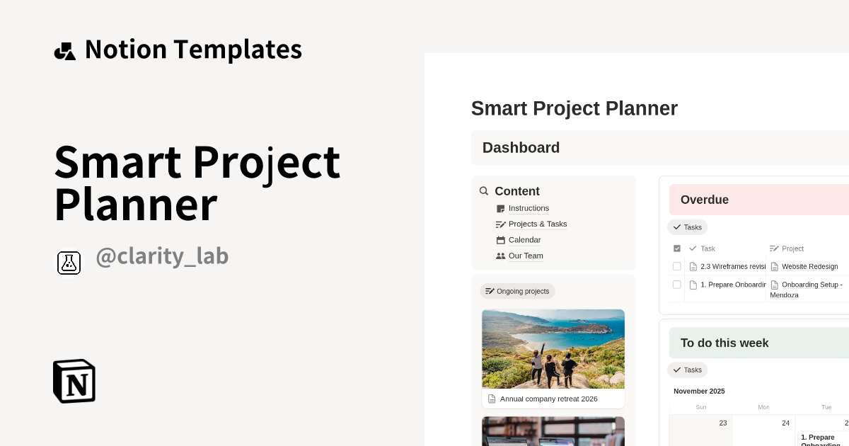 Smart Project Planner Template | Notion Marketplace