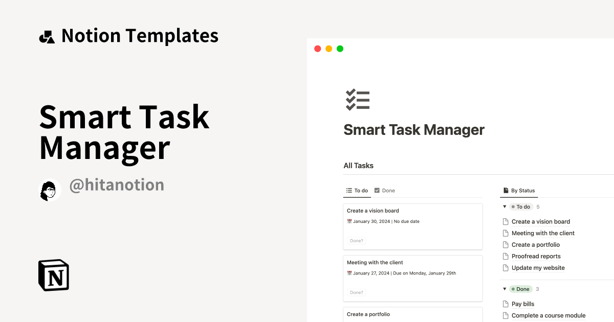 Smart Task Manager Template | Notion Marketplace