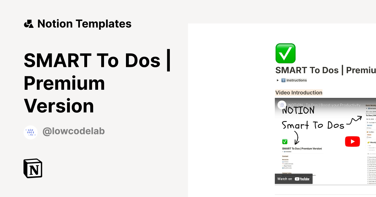 SMART To Dos | Premium Version Template by low code lab | Notion Marketplace