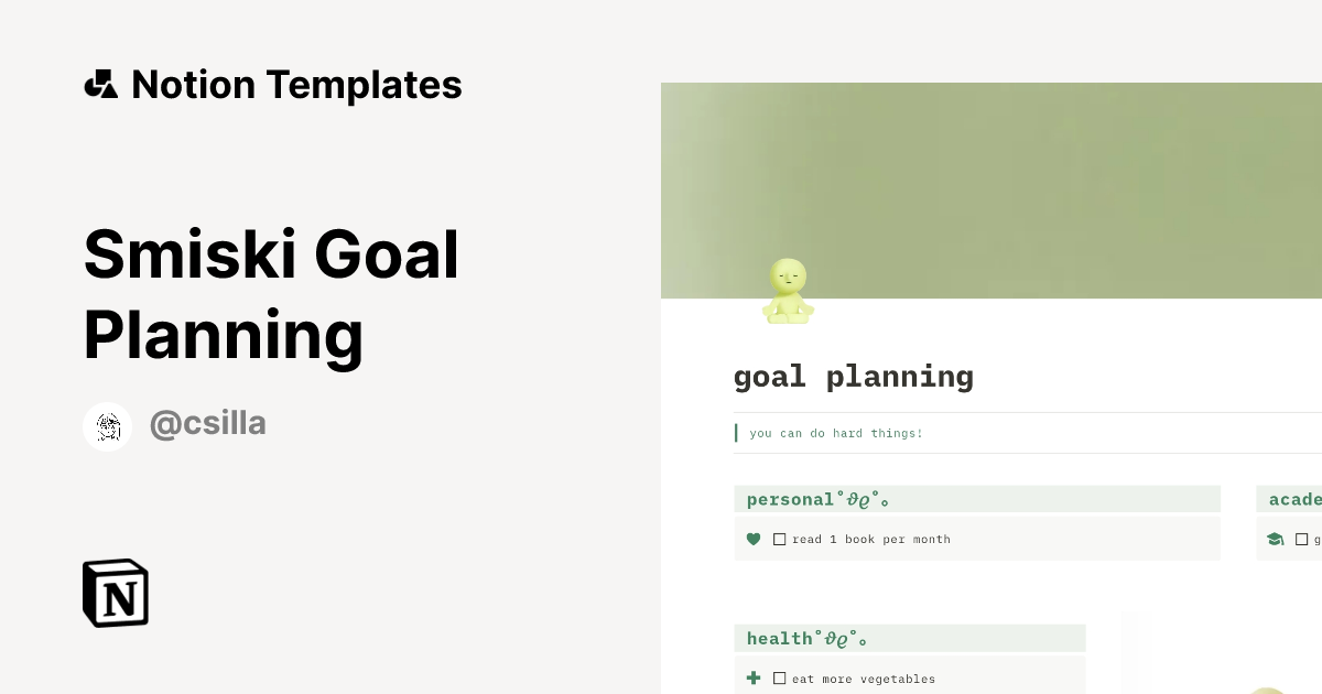 Smiski Goal Planning Template by Csilla | Notion Marketplace
