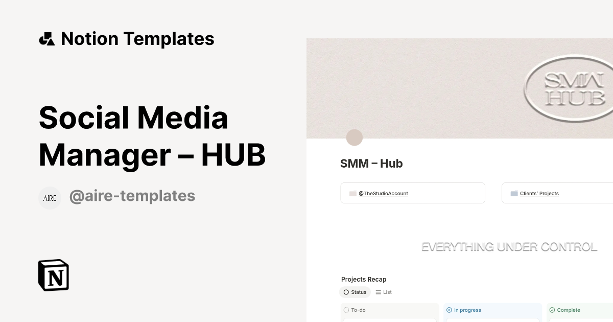 Social Media Manager – HUB Template | Notion Marketplace