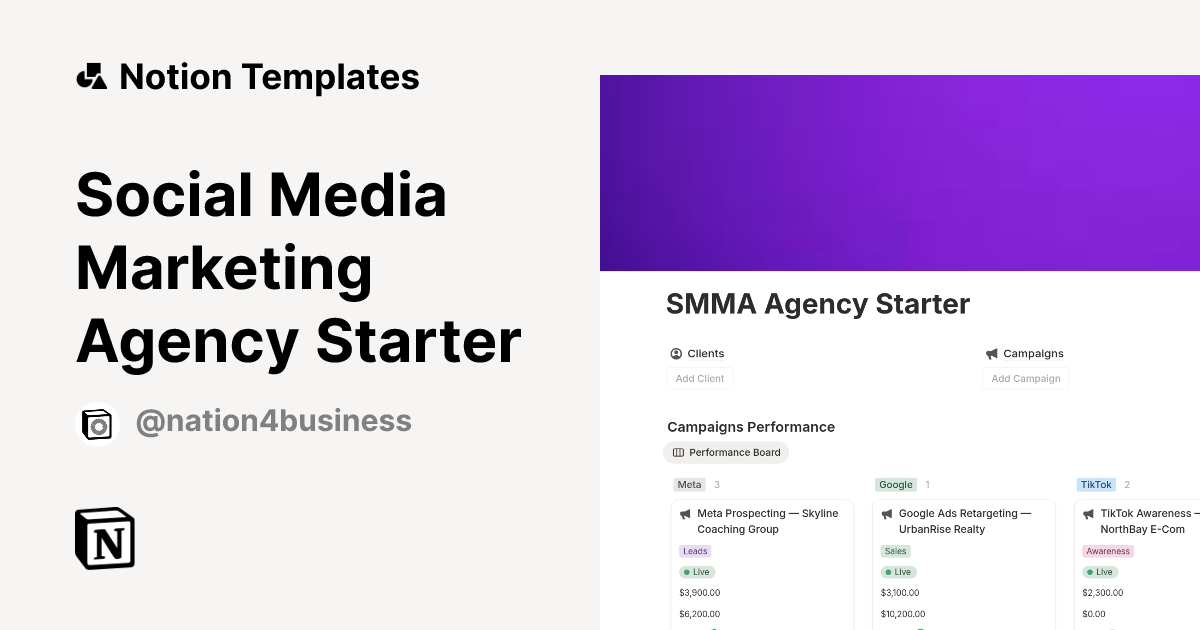 Social Media Marketing Agency Starter Template | Notion Marketplace
