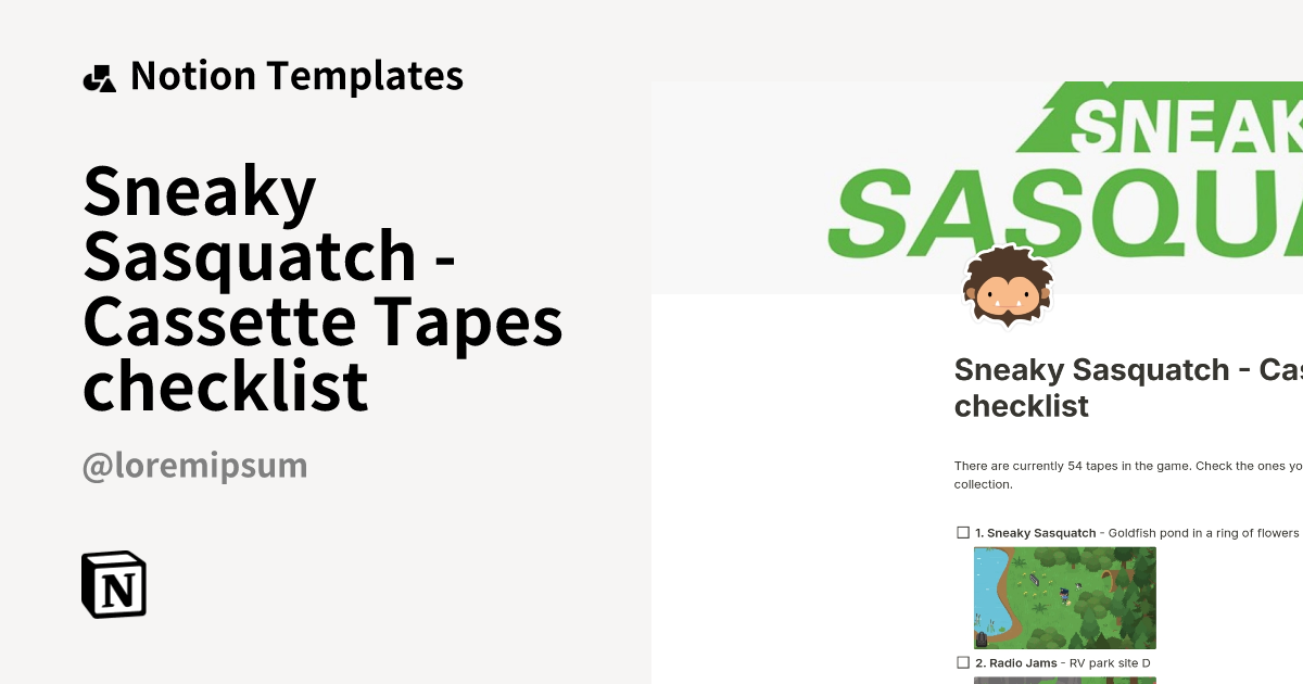 Sneaky Sasquatch - Cassette Tapes checklist Template by LoremIpsum ...