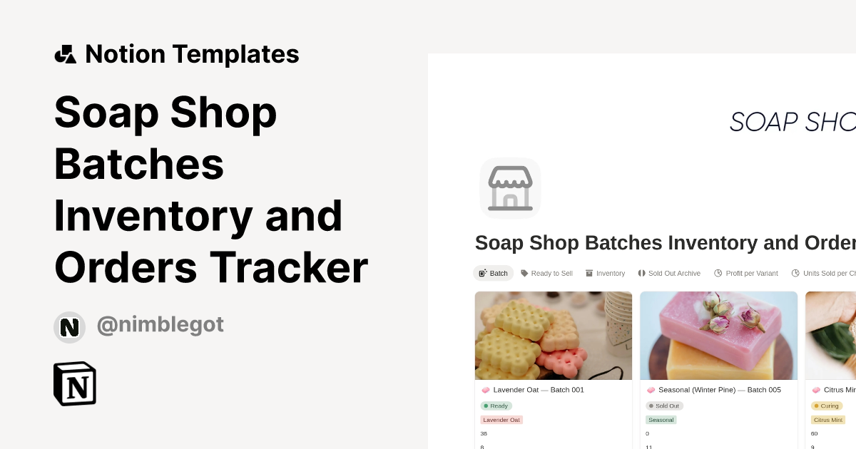 Soap Shop Batches Inventory and Orders Tracker Template | Notion ...