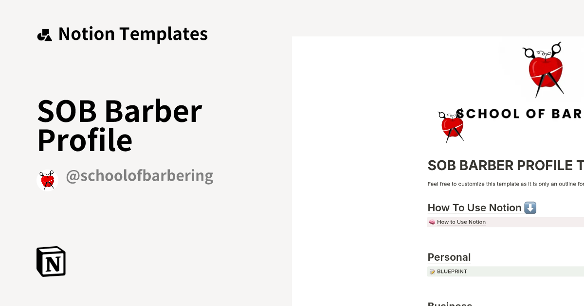 SOB Barber Profile Template by School of Barbering | Notion Marketplace