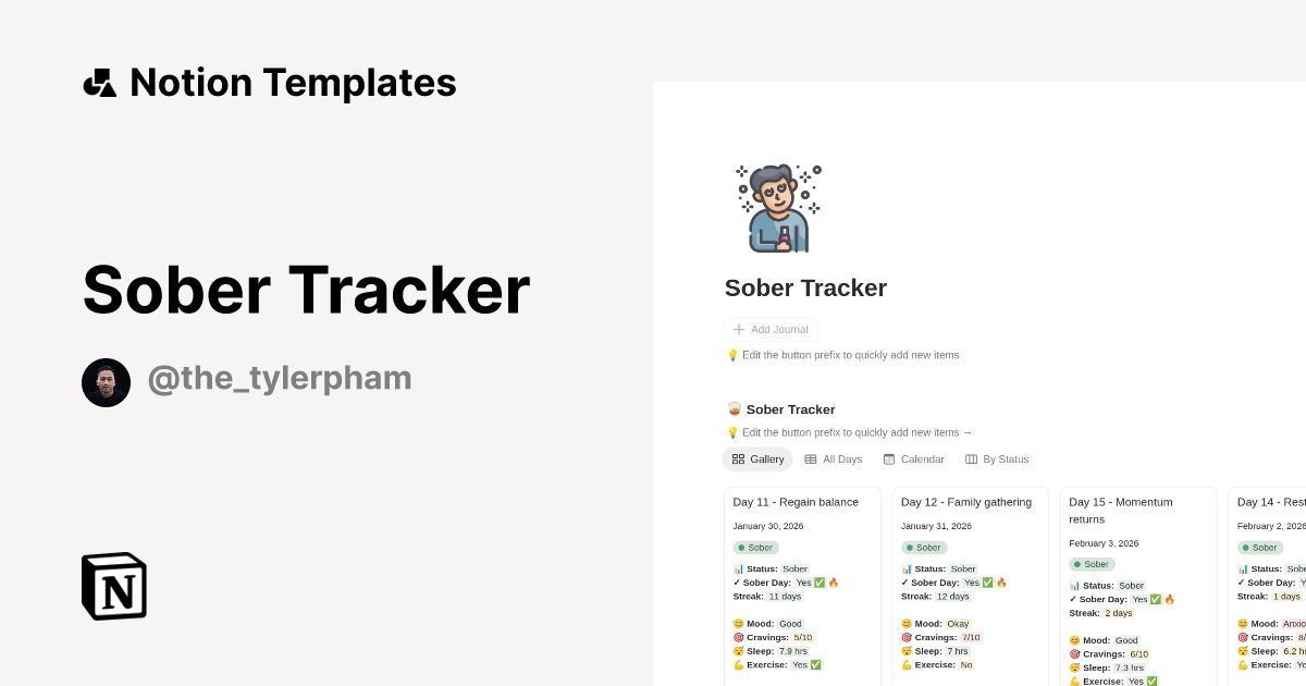 Sober Tracker Template | Notion Marketplace