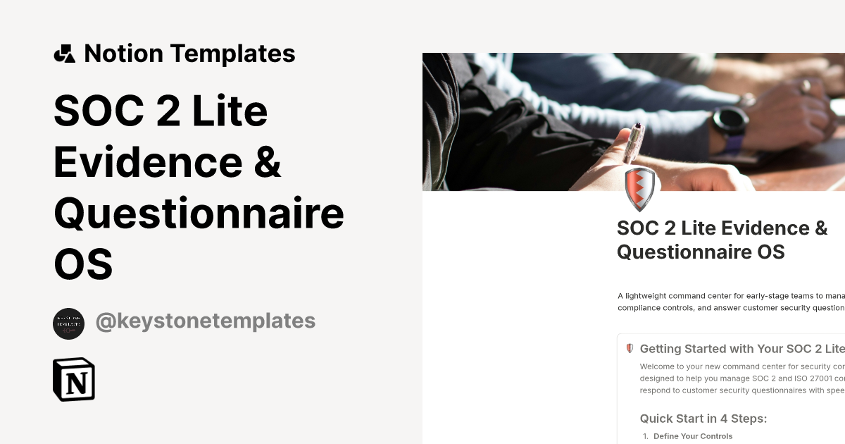 SOC 2 Lite Evidence & Questionnaire OS Template | Notion Marketplace
