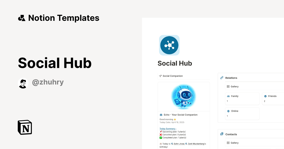 Social Hub Template | Notion Marketplace