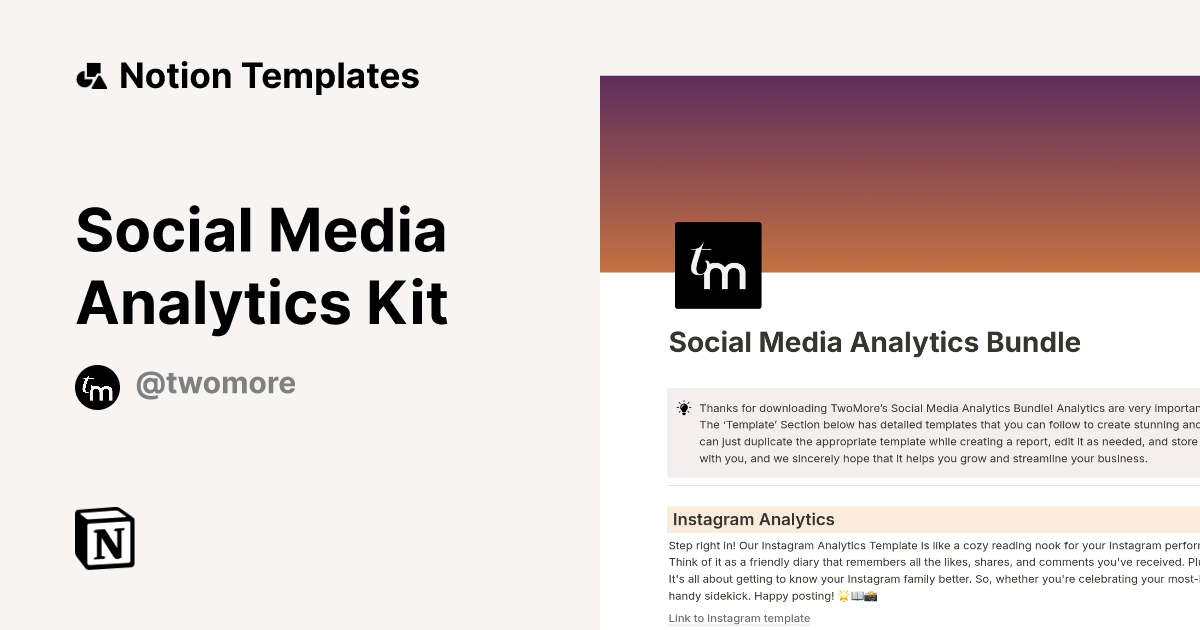 Social Media Analytics Kit Template by TwoMore Solutions | Notion ...