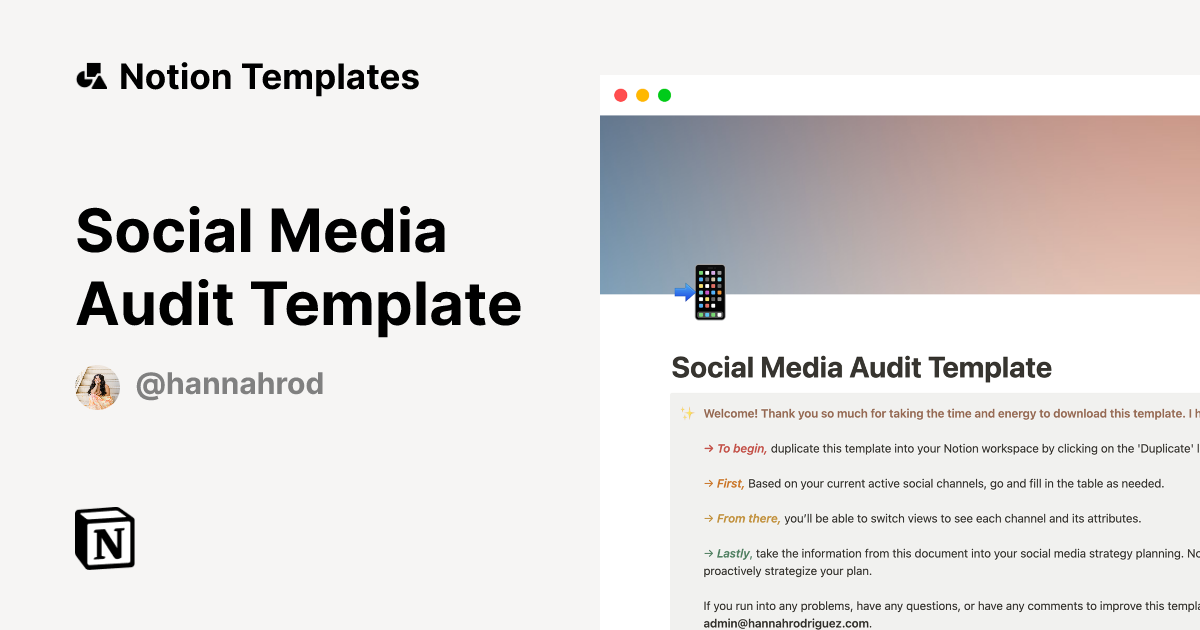 Social Media Audit Template Template by hannah rodriguez | Notion ...