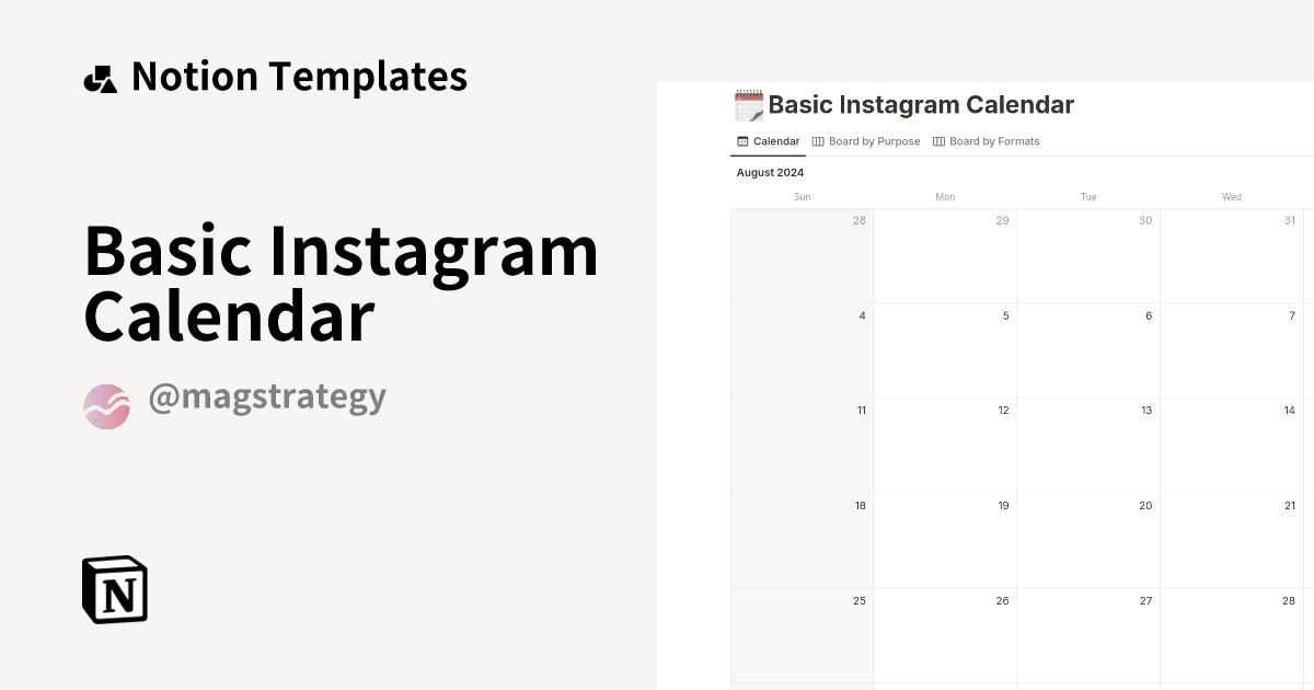 Basic Instagram Calendar Template | Notion Marketplace
