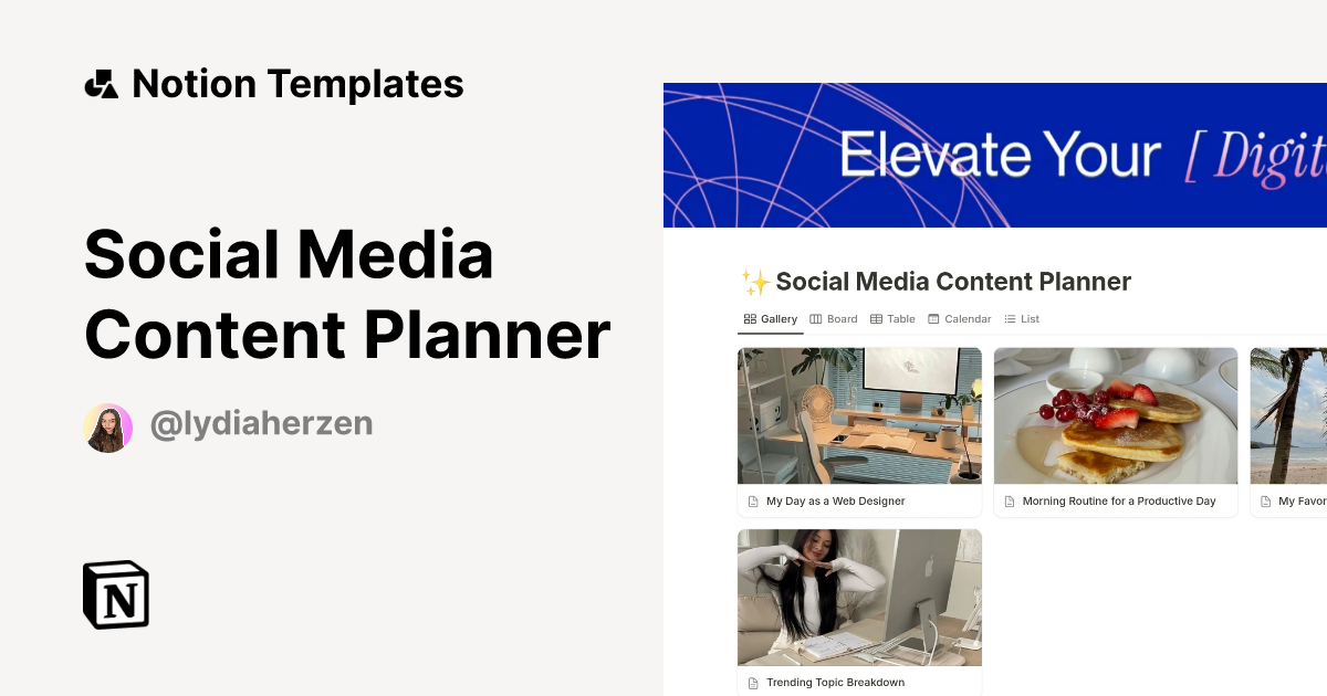 Social Media Content Planner Template by Lydia Herzen | Notion Marketplace