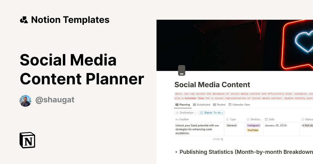Social Media Content Planner Template by Shaugat Ashraf Khan | Notion ...
