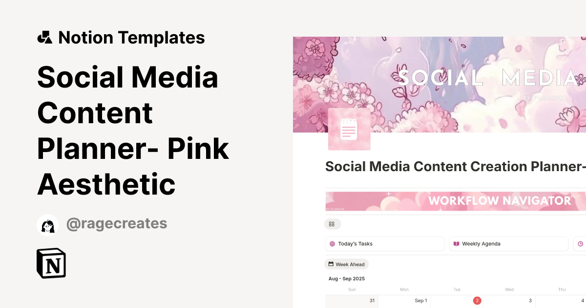 Social Media Content Planner- Pink Aesthetic Template | Notion Marketplace