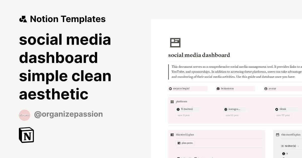 social media dashboard simple clean aesthetic Template by Organize ...