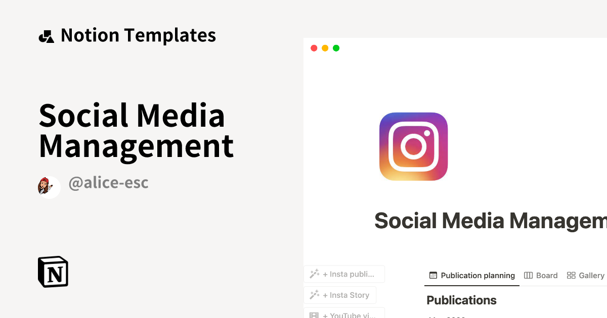 Social Media Management Template by Alice Esc | Notion Marketplace