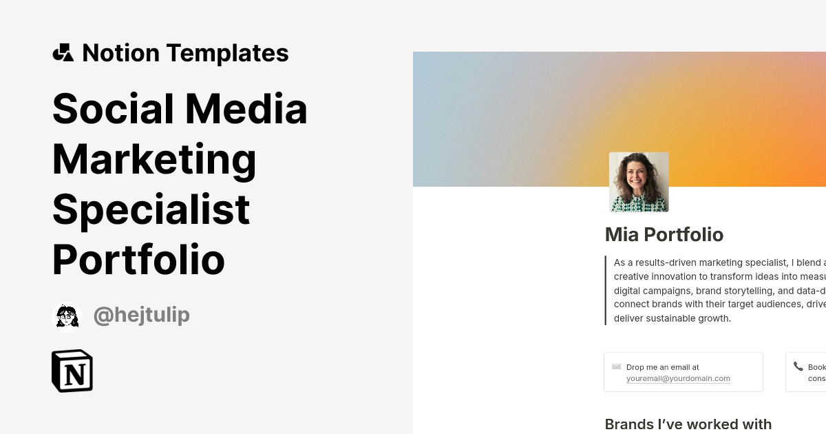 Social Media Marketing Specialist Portfolio Template by Tulip | Notion ...