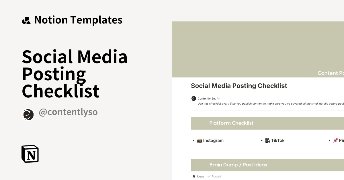 Social Media Posting Checklist Template | Notion Marketplace