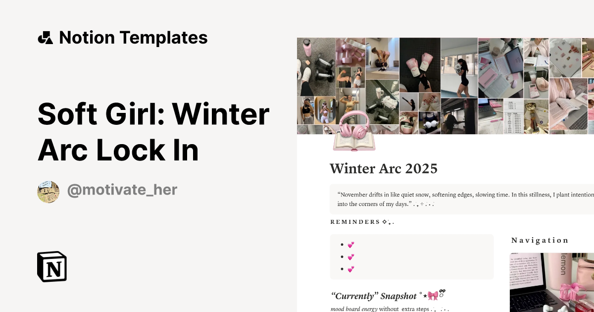 Soft Girl: Winter Arc Lock In Template | Notion Marketplace