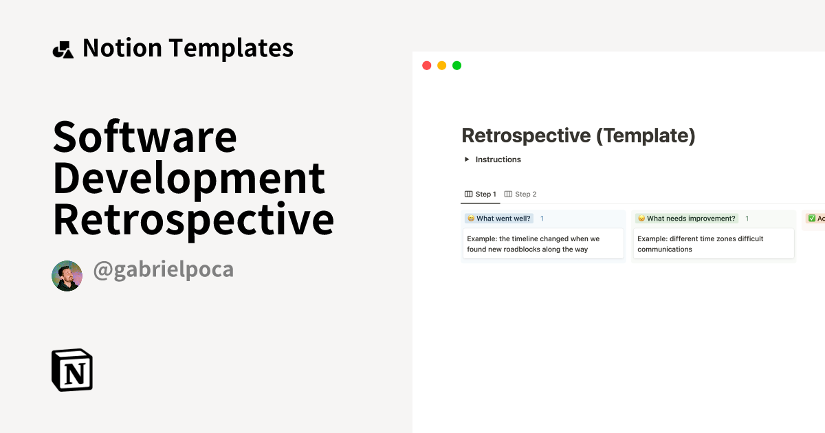 Software Development Retrospective Template by Gabriel Poça | Notion ...