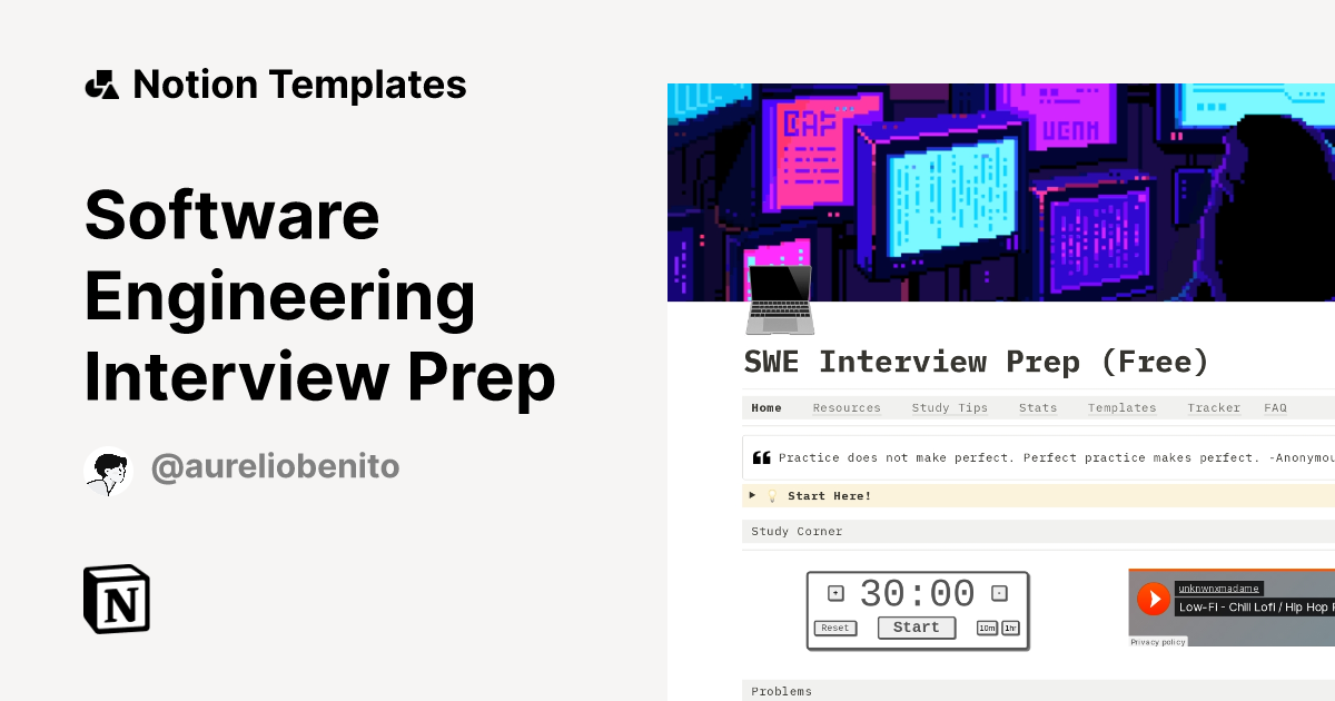 Software Engineering Interview Prep Template by Aurelio Benito | Notion Marketplace