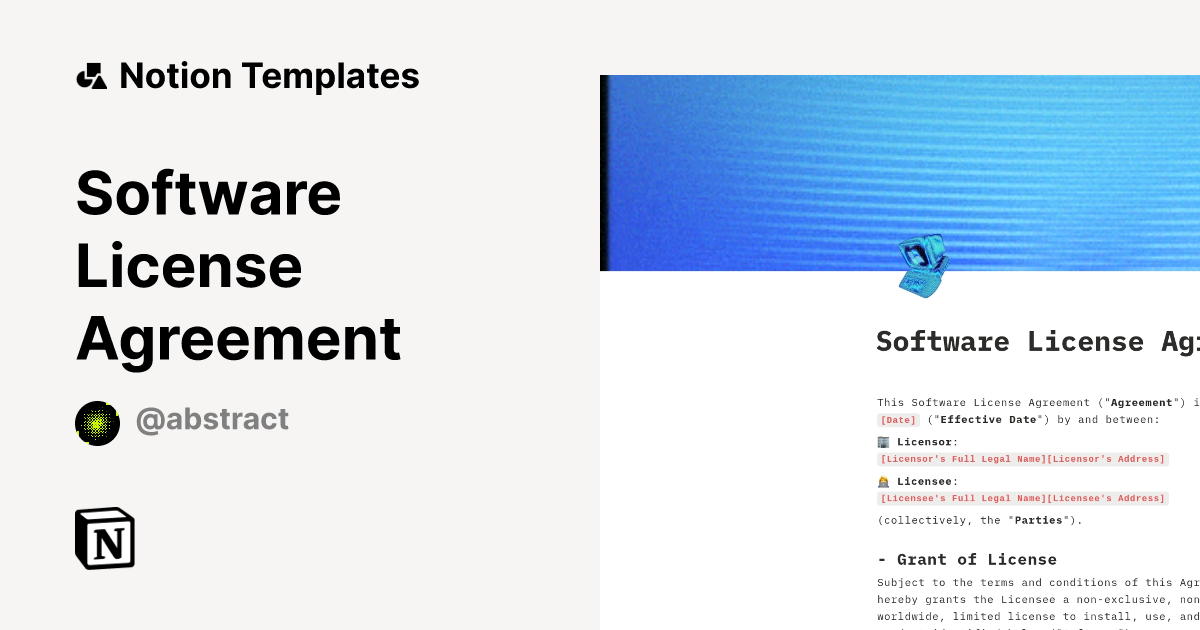 Software License Agreement Template by Abstract | Notion Marketplace