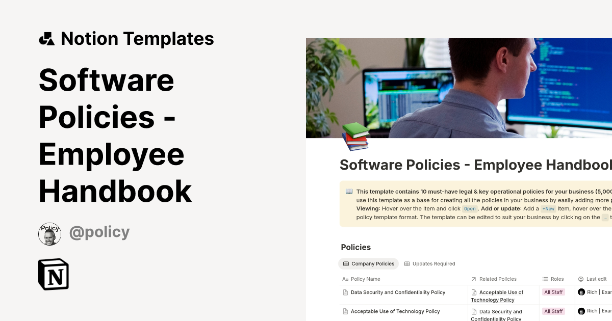 Software Policies - Employee Handbook Template by Policy | Notion ...